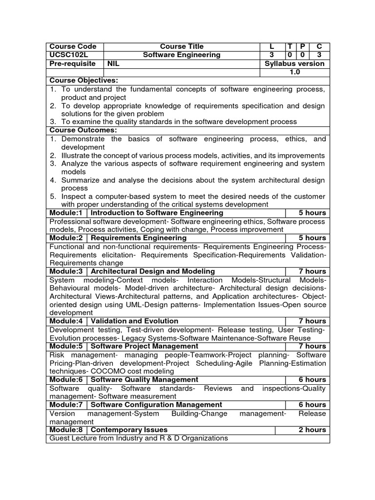 Syllabus | PDF | Software Engineering | Engineering