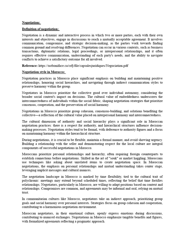Negotiation and Problem - Solving in Morocco | PDF | Negotiation ...