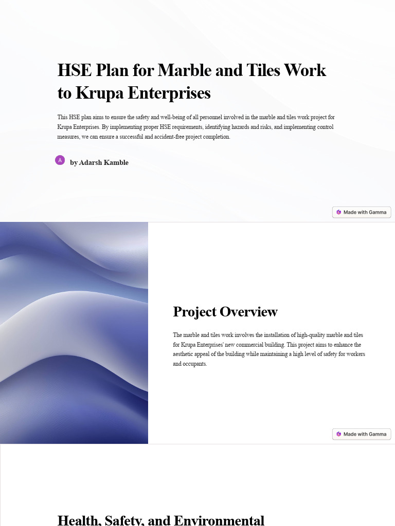 HSE Plan For Marble and Tiles Work To Krupa Enterprises | PDF ...