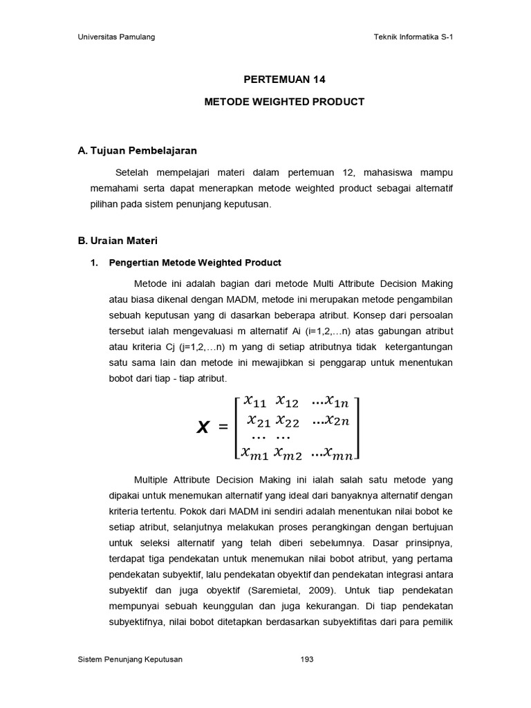 Metode Weighted Product dalam MADM | PDF | Komputer | Metode & Bahan Ajar