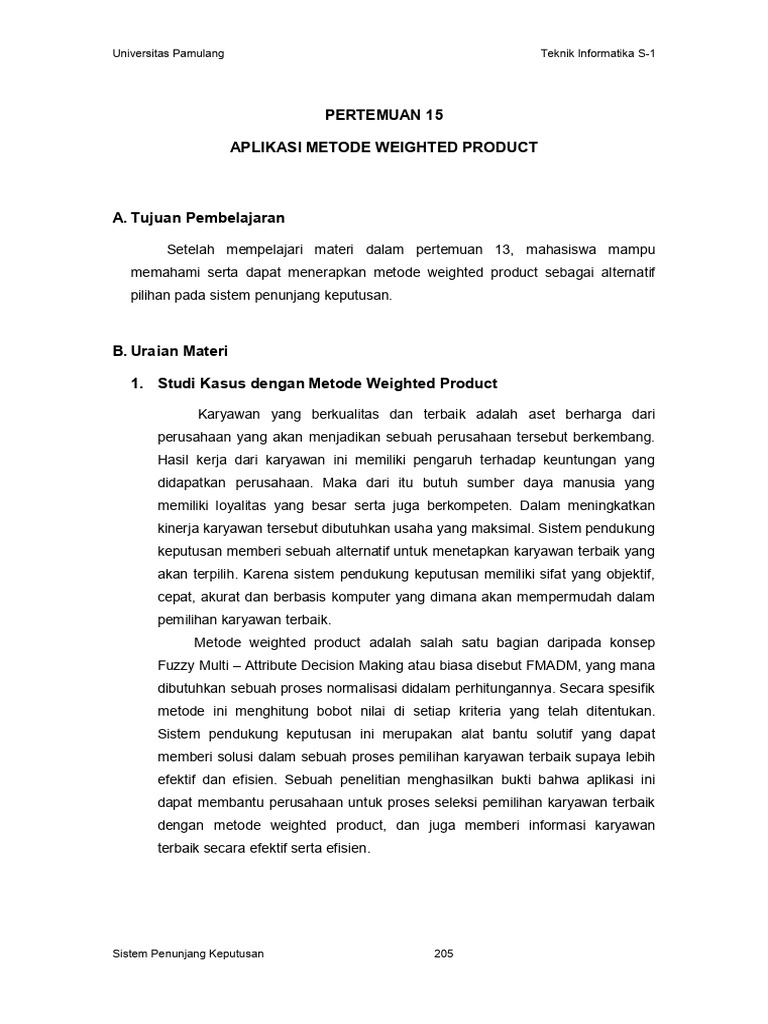 TPL0473 - 15 - Aplikasi Metode Weighted Product | PDF
