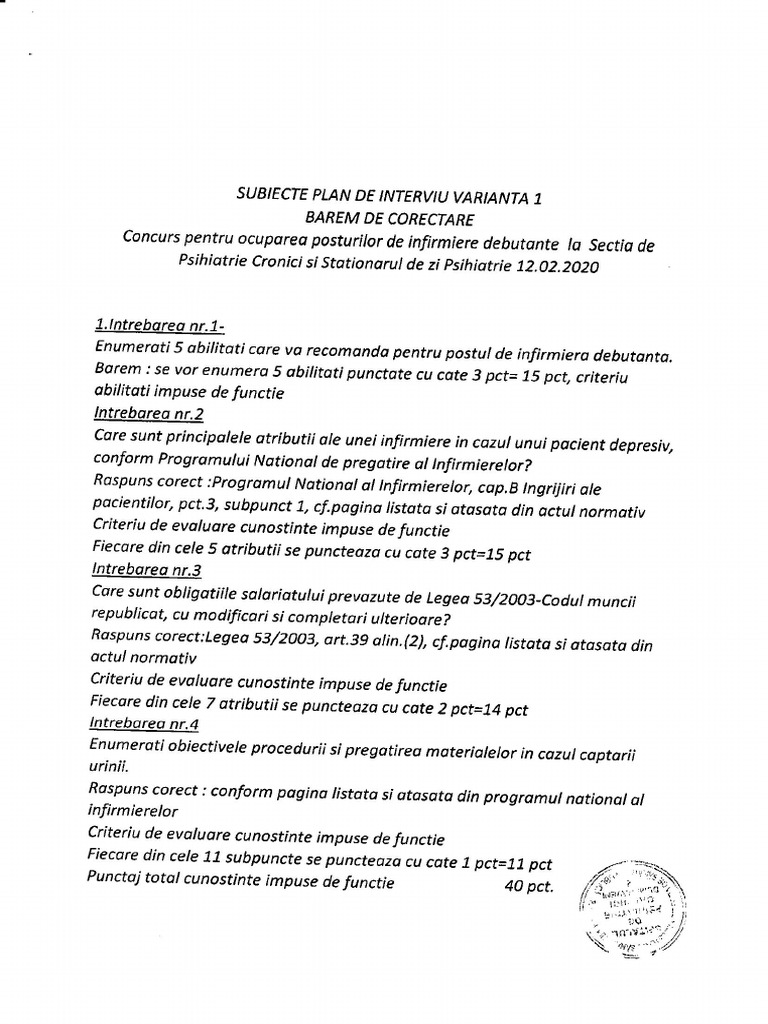 Subiecte Plan de Interviu Varianta 1 | PDF