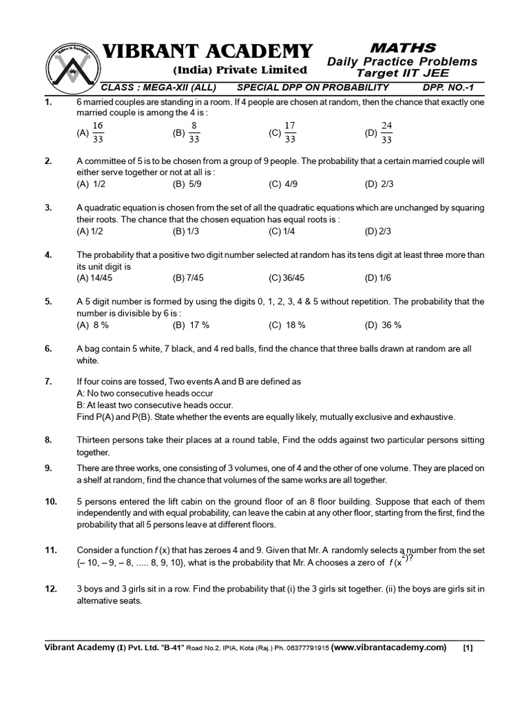 Vibrant Academy: Maths | PDF | Odds | Probability