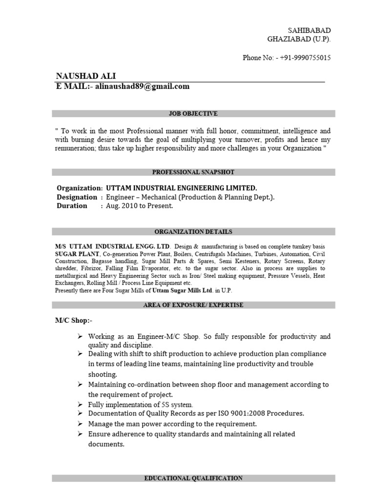 Naushad New Resume | PDF | Engineering
