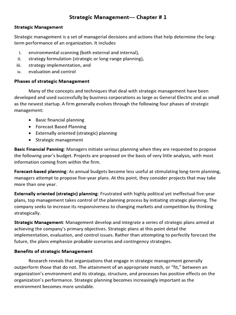 Strategic Management Chapter # 1 | PDF | Strategic Management | Swot ...