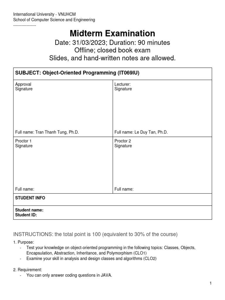 Mid Term Exam For OOP Tan.s1 | PDF | Inheritance (Object Oriented ...