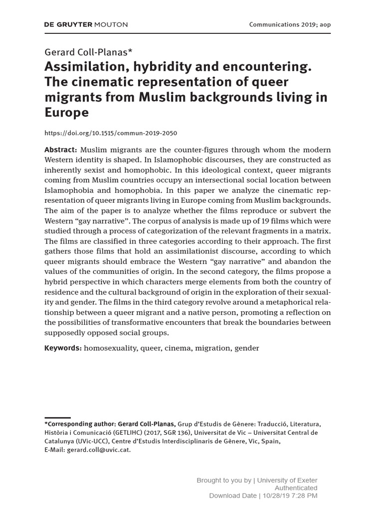 Coll-Planas (2019) The Cinematic Representation of Queer Migrants | PDF ...