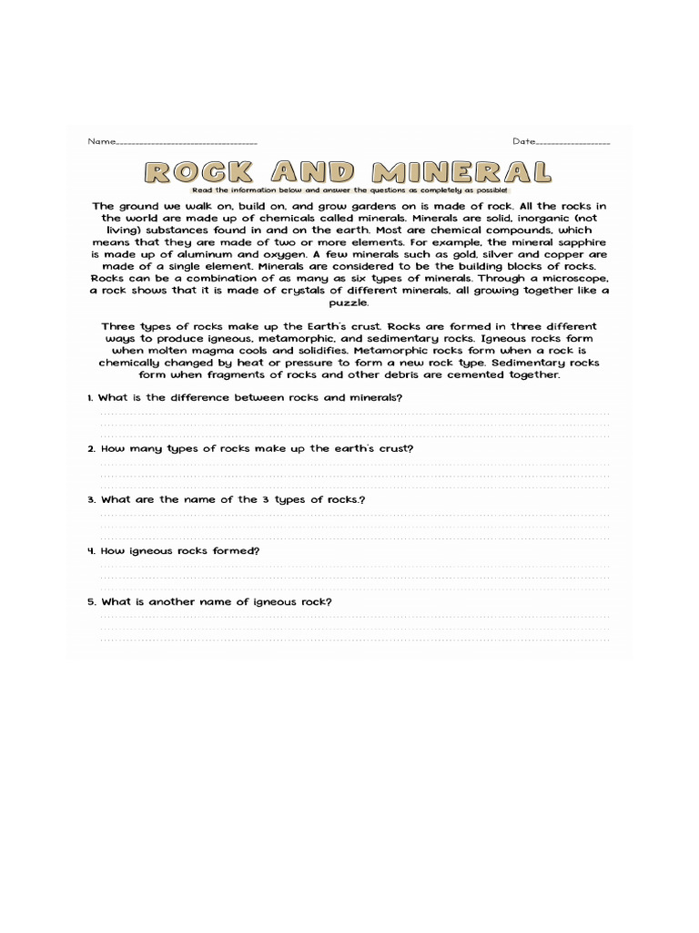 Rocks and Minerals Worksheets 3rd Grade 255280.Jpg | PDF