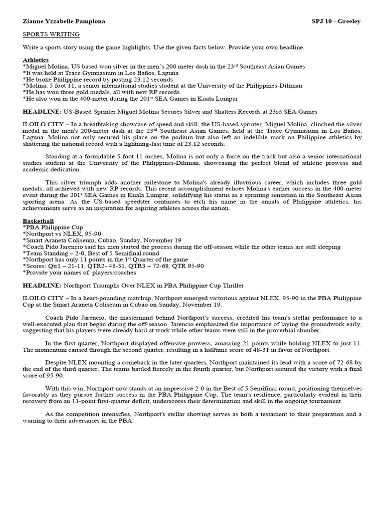 SPORTS WRITING Exercises 1 2 | PDF | Sports Competitions | Sports