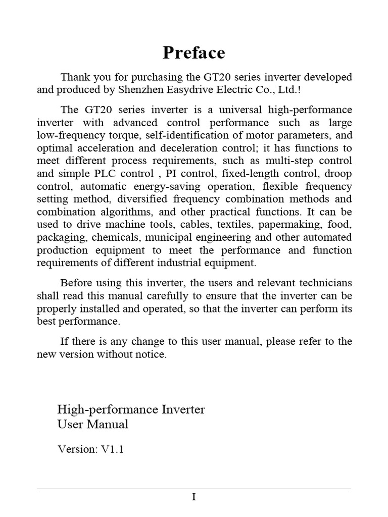 GT20 Inverter User Manual | PDF | Power Inverter | Resistor
