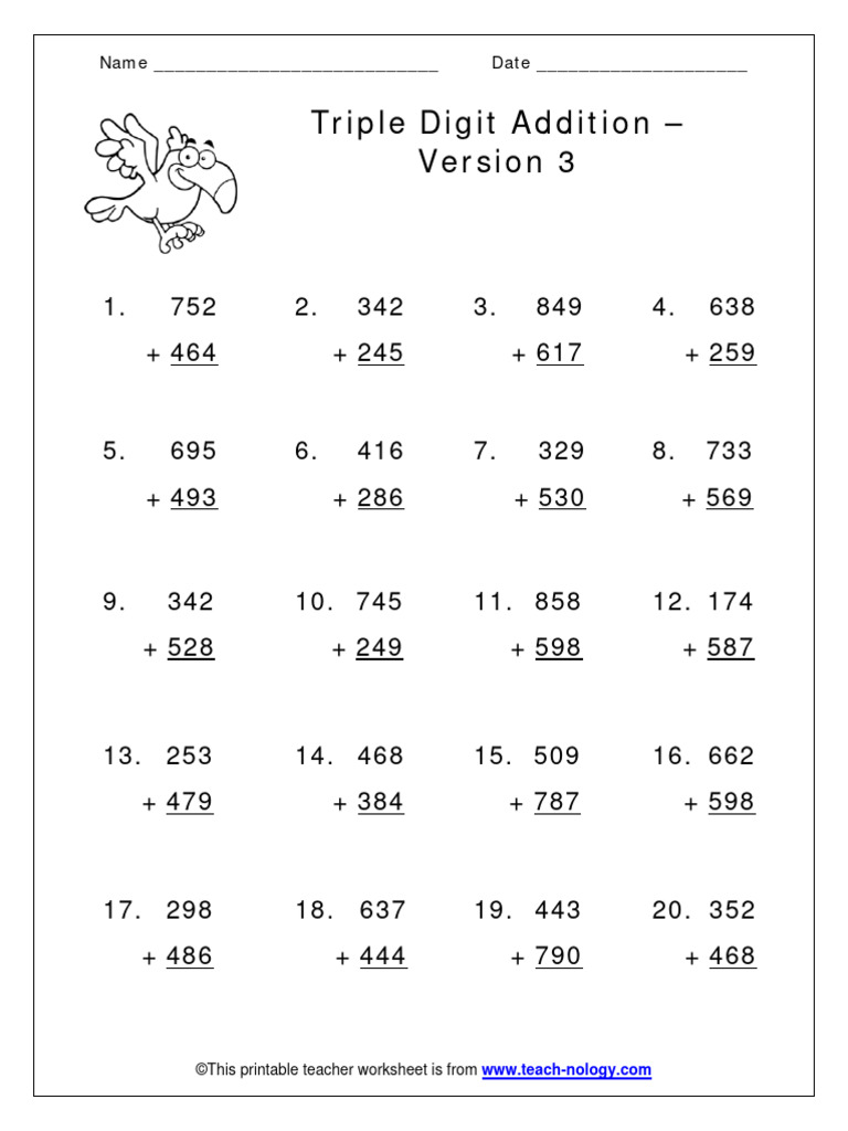 Triple Digit Addition Worksheet | PDF