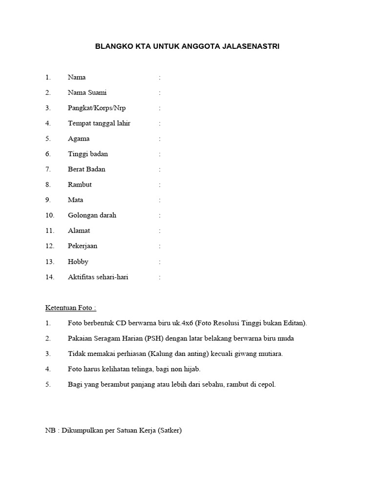 Blangko Kta Jalasenastr1 2021 | PDF | Gaya Hidup