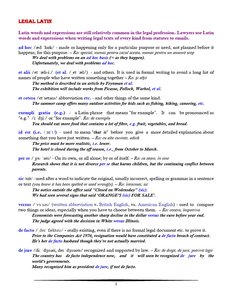 Legal Latin: Ad Hoc | PDF | Pro Rata | De Facto