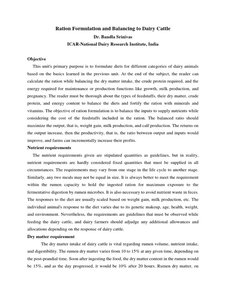 Dairy Cattle Ration Formulation Guide | PDF | Dairy Cattle | Dairy Farming