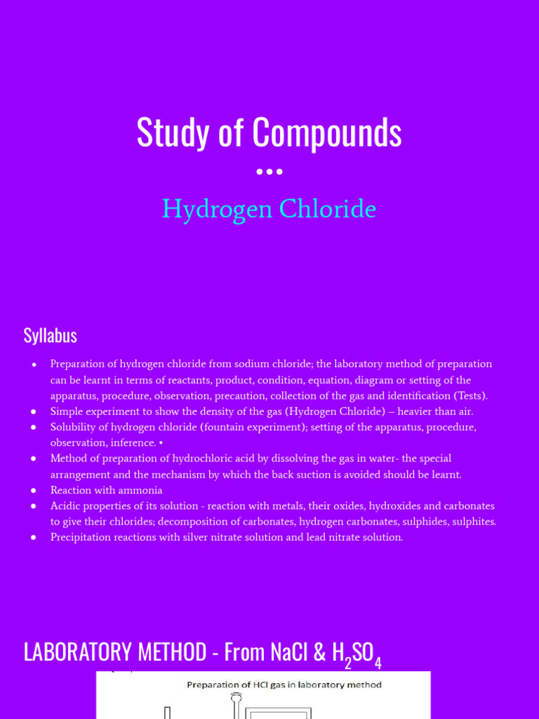 Study of Compounds: Hydrogen Chloride | PDF | Hydrochloric Acid | Hydrogen