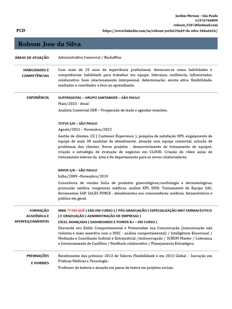 CV Robson SET23 (Atualizado) | Download grátis PDF | Business