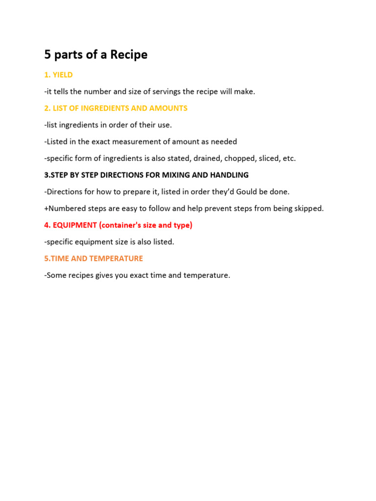 Parts of The Recipe | PDF