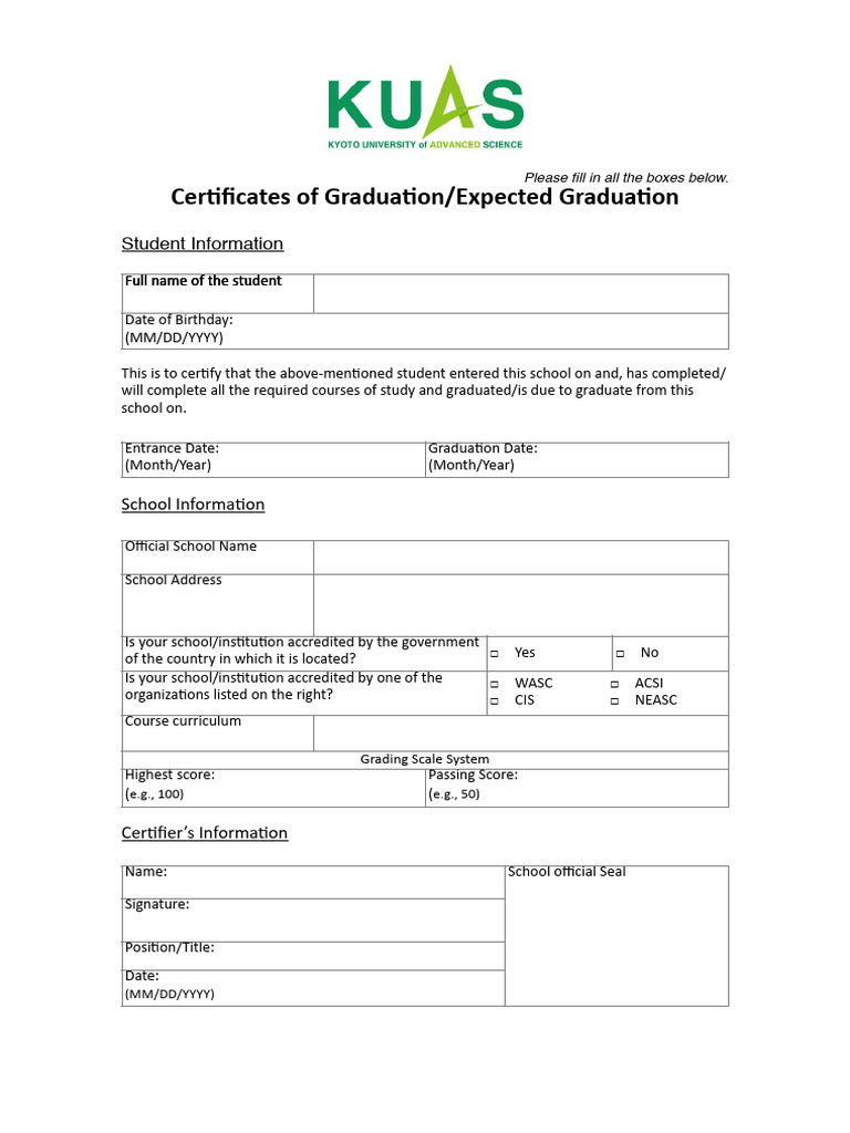 Certificates of Graduation Form | PDF