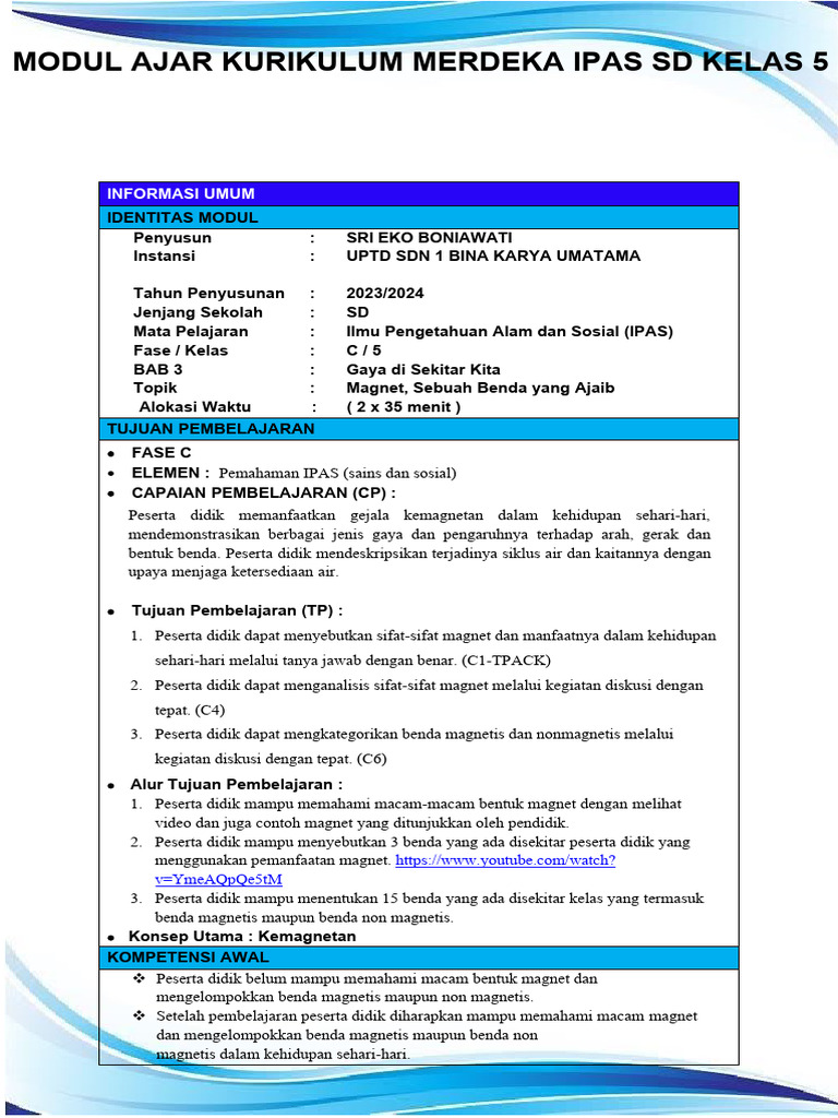 Modul Ajar Kelas 5 Bu Eko 2 | PDF