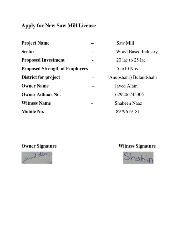 Apply For New Saw Mill License | PDF | Technology & Engineering