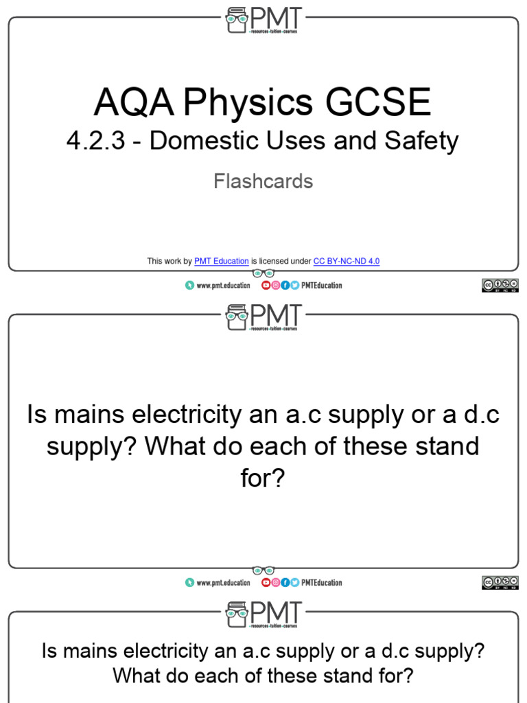 Flashcards - 2.3 Domestic Uses and Safety - AQA Physics GCSE | PDF ...