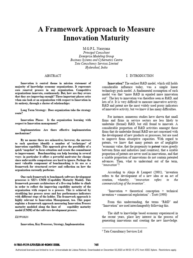 A Framework Approach To Measure Innovation Maturity | PDF | Innovation | Strategic Management