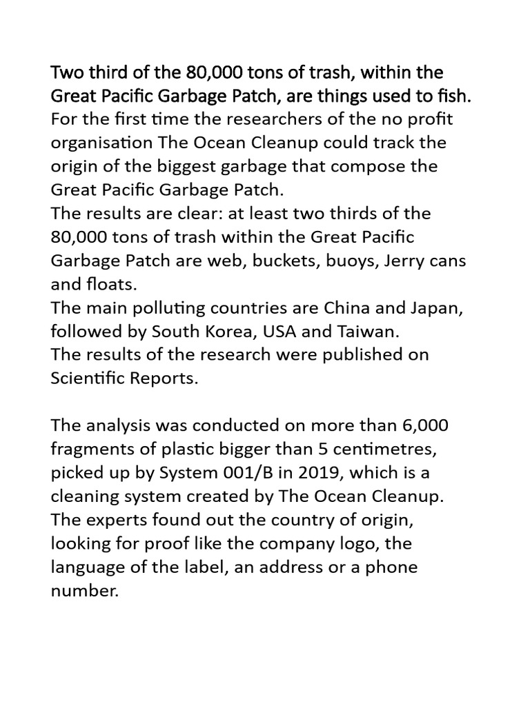 The Great Pacific Garbage Patch | PDF | Environmental Issues | Human ...