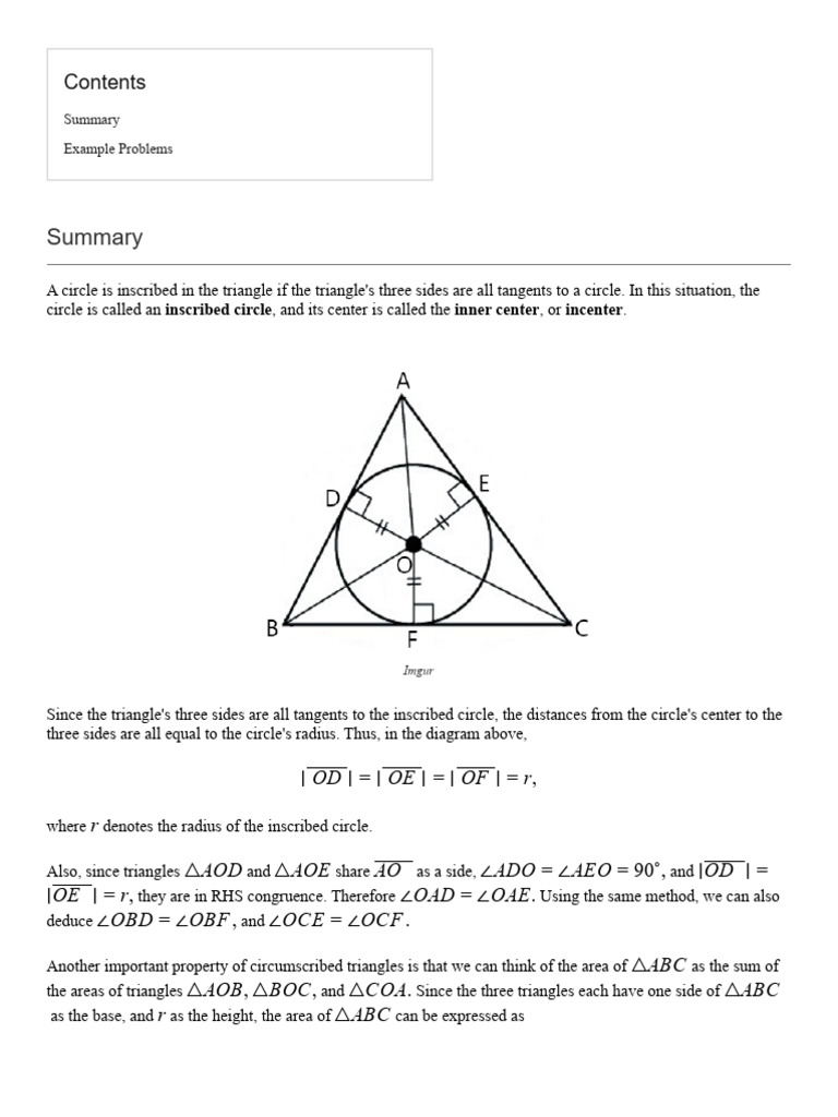Incircle of Triangle - Brilliant Math & Science Wiki | PDF | Circle ...