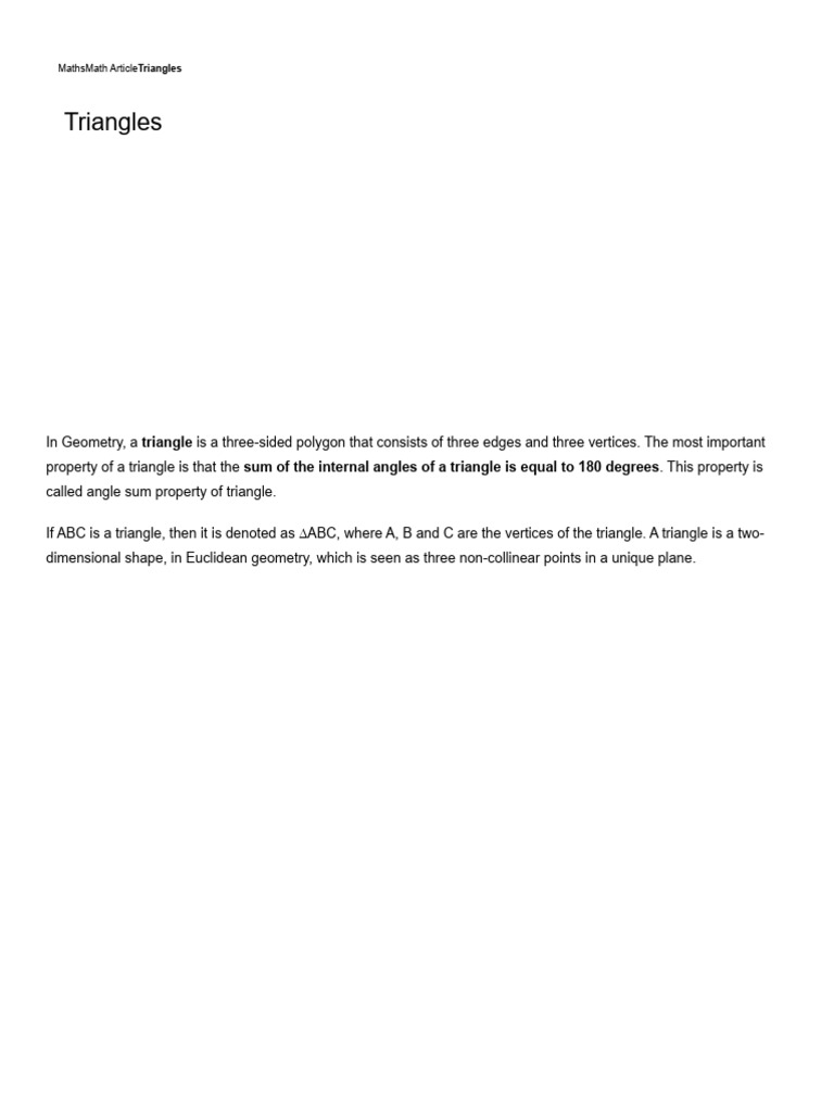 Triangles in Geometry (Definition, Shape, Types, Properties & Examples ...