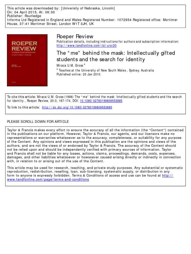 The Me Behind The Mask (Gross, 1988) | PDF | Intellectual Giftedness ...