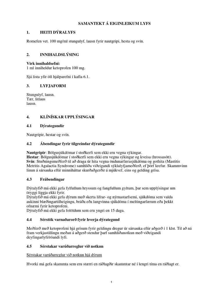 Romefen Vet SMPC | PDF