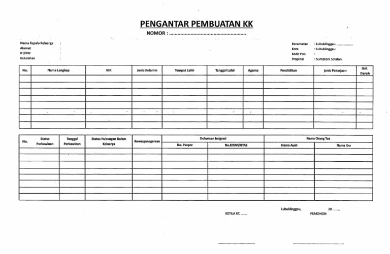 Formulir Pengantar KK | PDF
