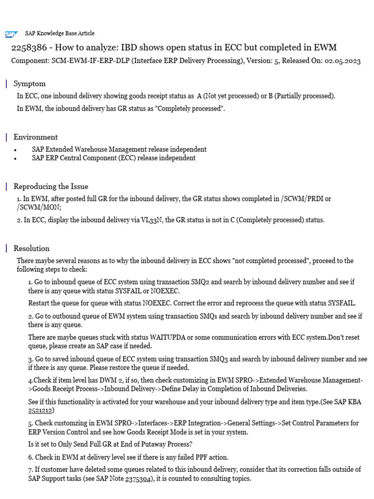 How To Analyze - IBD Shows Open Status in ECC But Completed in EWM | PDF | Error Detection And ...