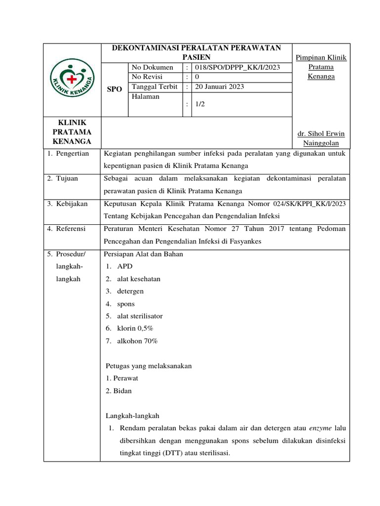 Spo Dekontaminasi Peralatan Perawatan Pasien | PDF | Sains & Matematika