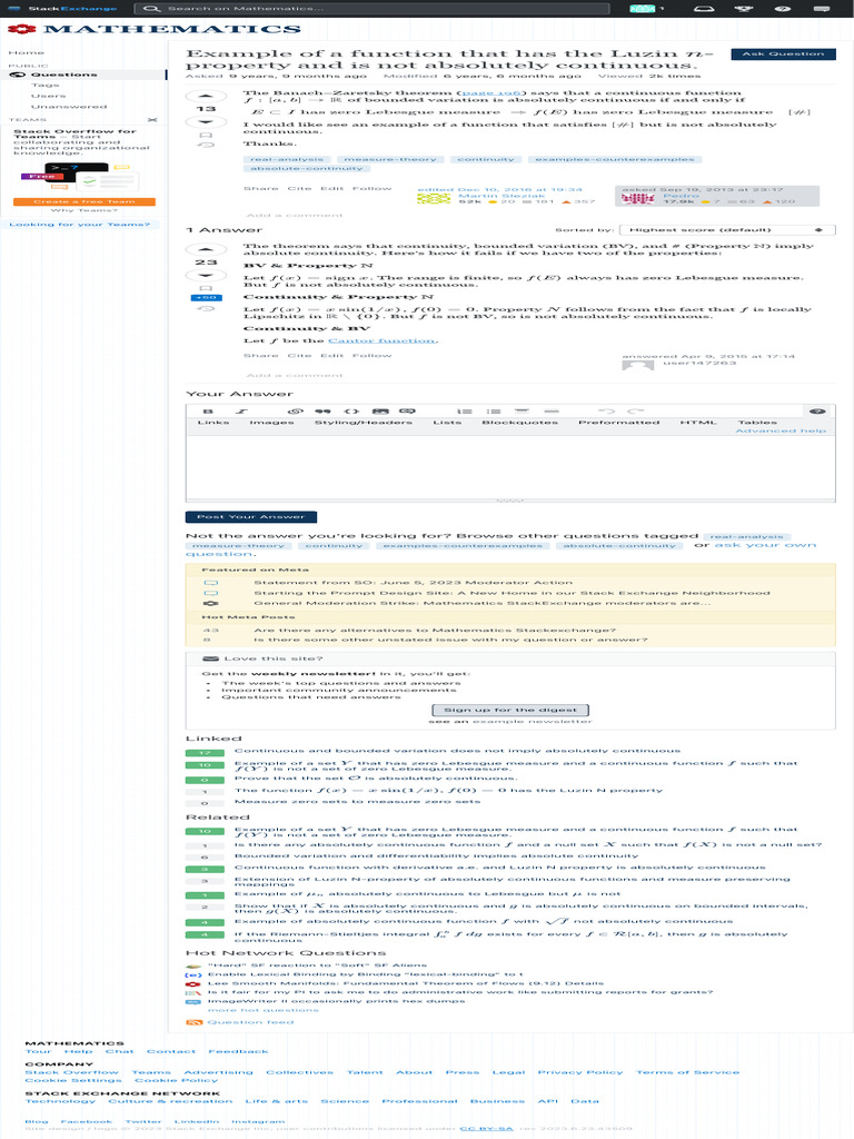 Real Analysis - Example of A Function That Has The Luzin $n$-Property and Is Not Absolutely ...