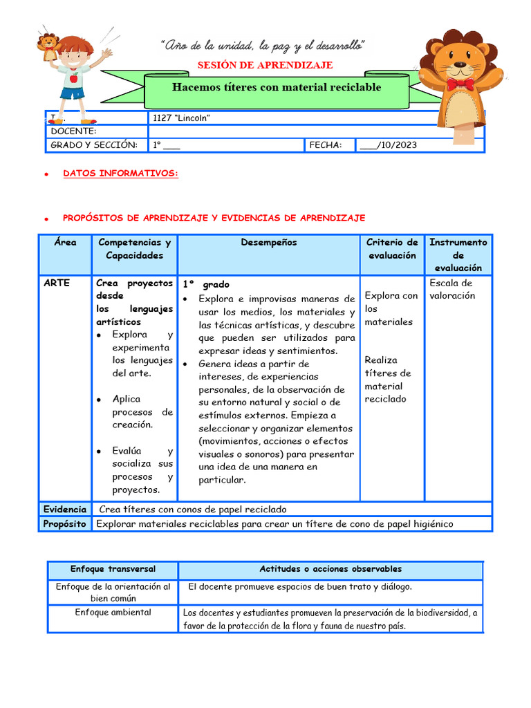 Sesion - D5 - Arte - Hacemos Titeres Con Material Reciclable | PDF ... Sesion - D5 - Arte - Hacemos Titeres Con Material Reciclable | PDF ...