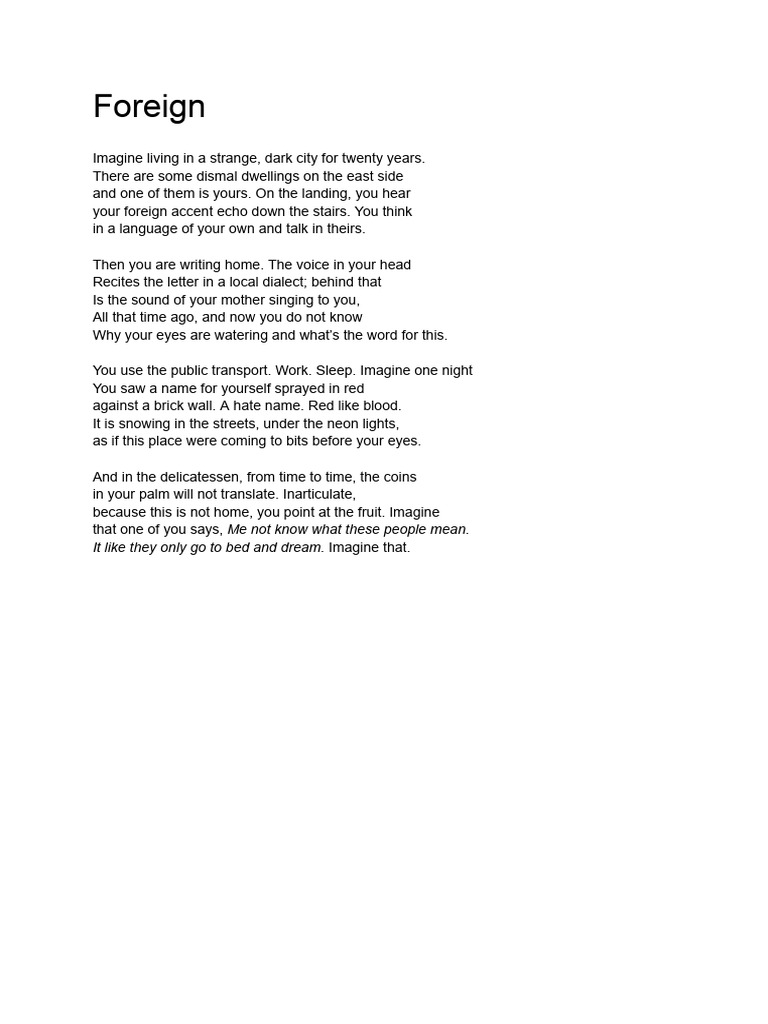 Foreign by Carol Ann Duffy | PDF