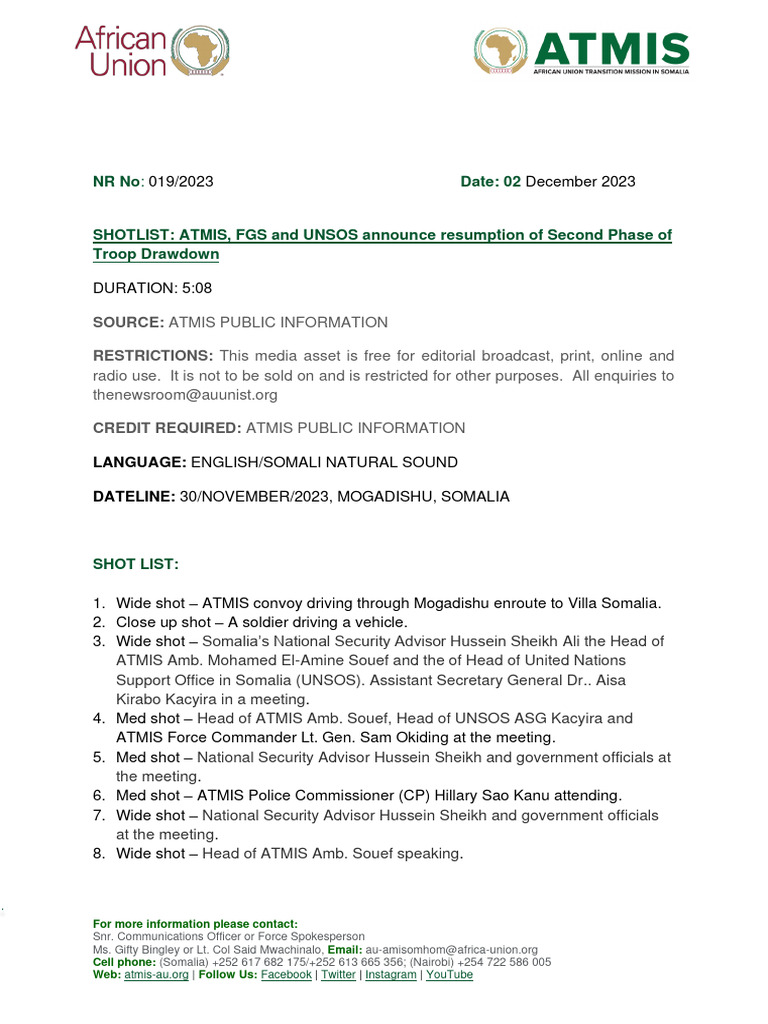 NEWS ARTICLE and SHOT LIST-ATMIS, FGS and UNSOS Announce Resumption of ... NEWS ARTICLE and SHOT LIST-ATMIS, FGS and UNSOS Announce Resumption of ...