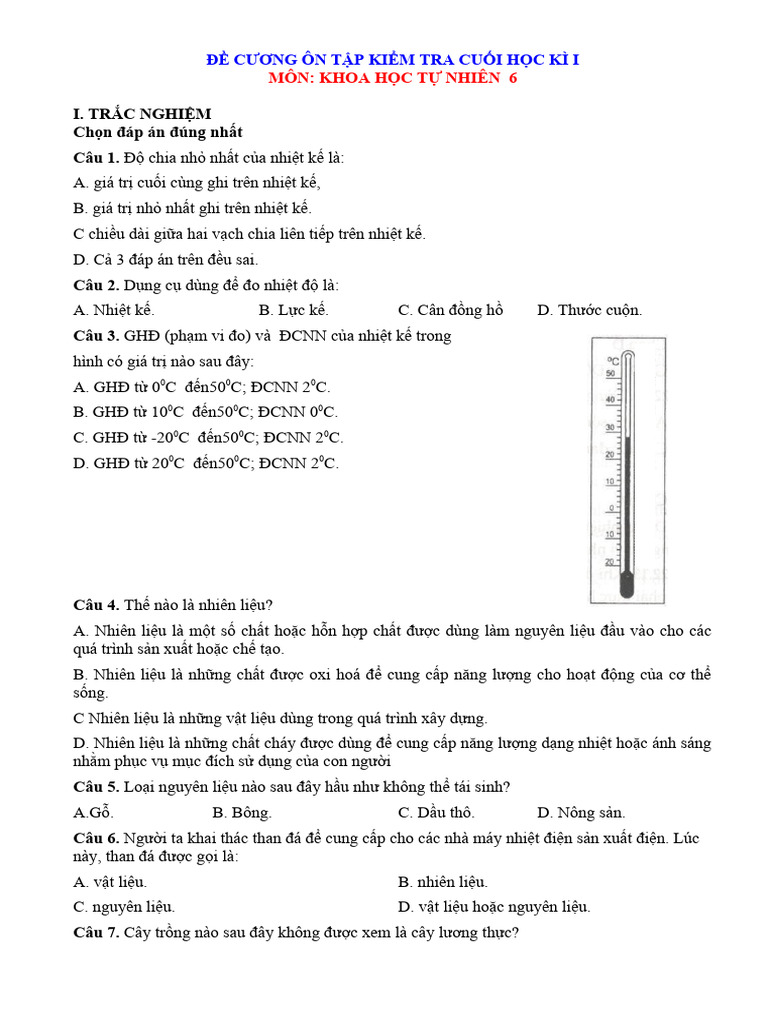 Dap An de 3 KHTN HK1 Lop 6 | PDF
