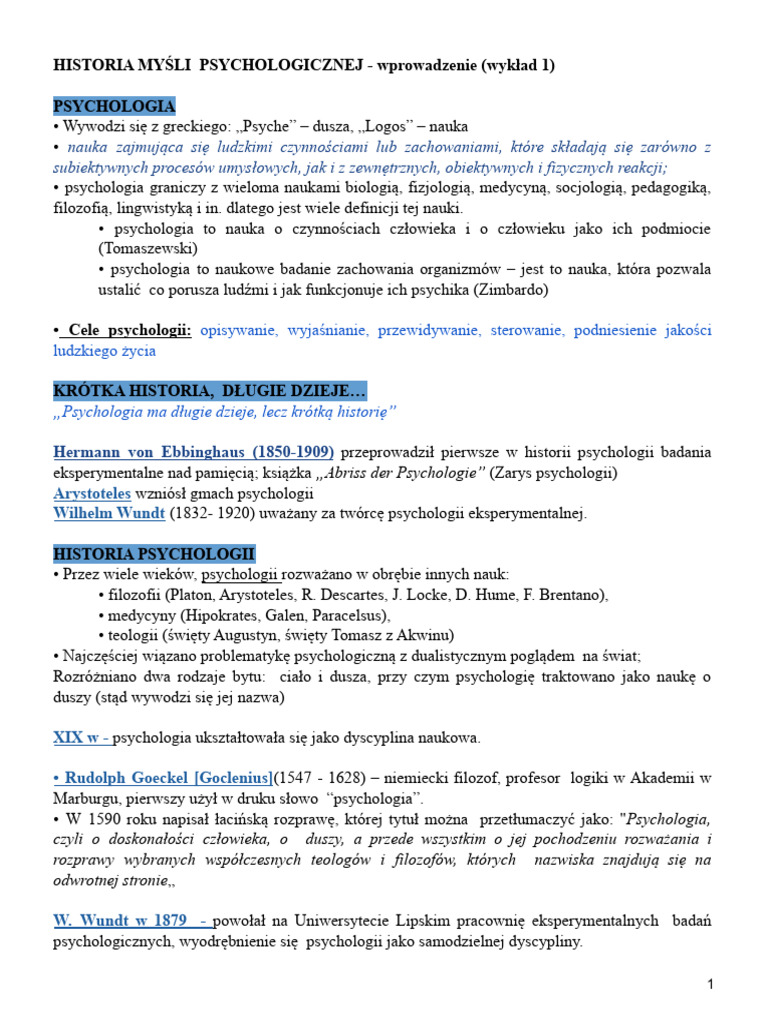 Wprowadzenie Do Historii Myśli Psychologicznej | PDF