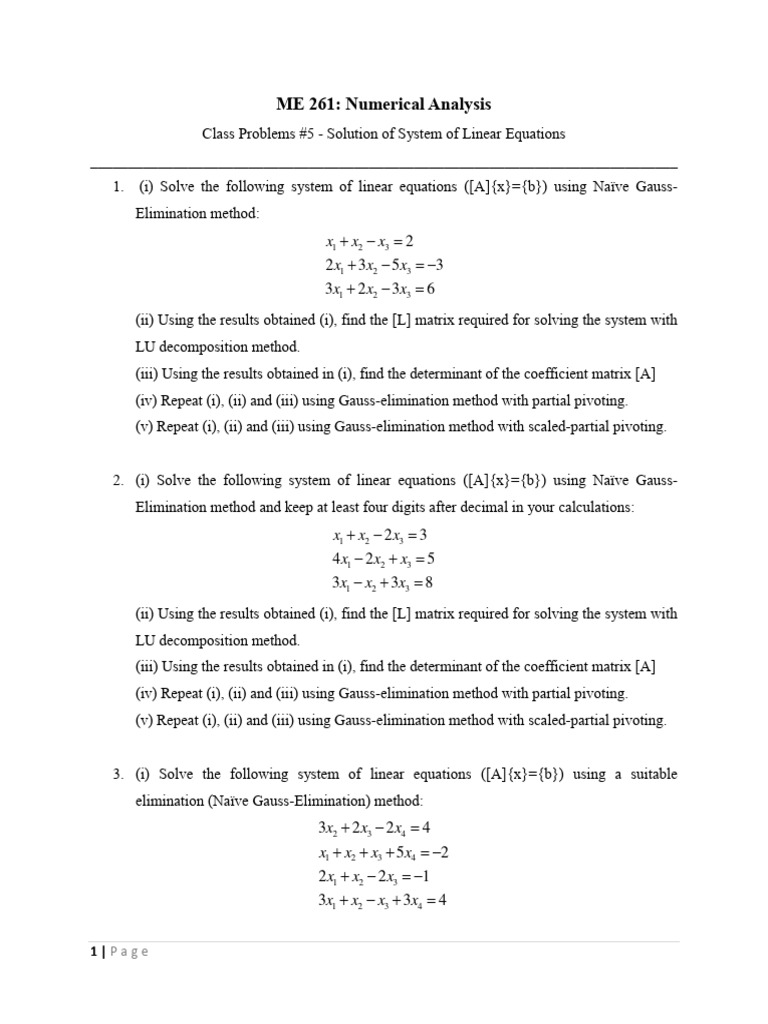 ME261 ClassProblem 05 SOE-1 | PDF | System Of Linear Equations ...