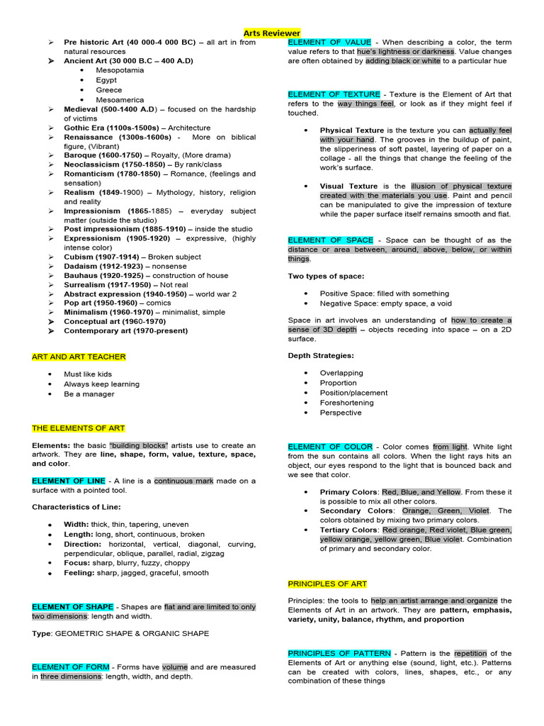 Arts Reviewer | PDF | Color | Learning