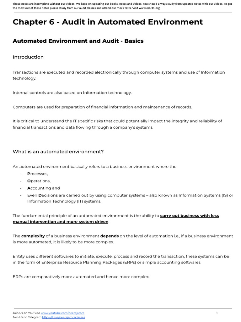 Chapter 6 Audit in Automated Environment | PDF | Audit | Internal Control
