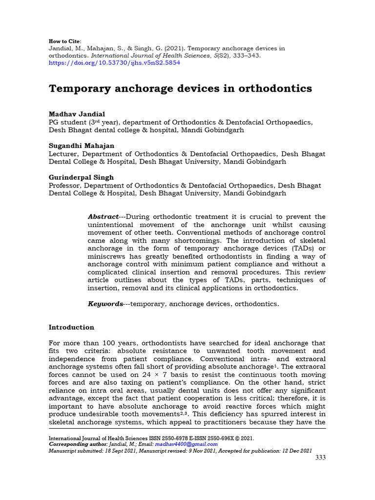 Temporary Anchorage Devices in Orthodont 970c9d2a | PDF | Dental ...