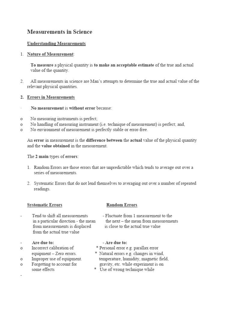 Measurements In Science Errors Pdf Observational Error Accuracy And Precision