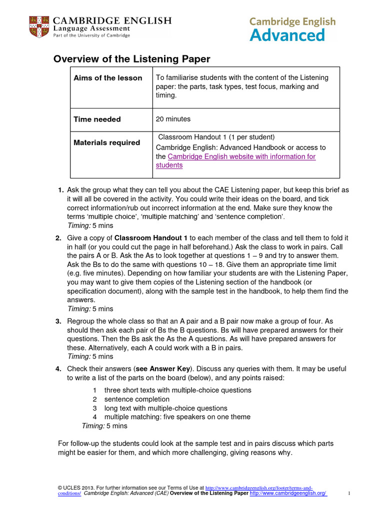 CAE Listening Paper Guide | PDF | Multiple Choice | Human Communication