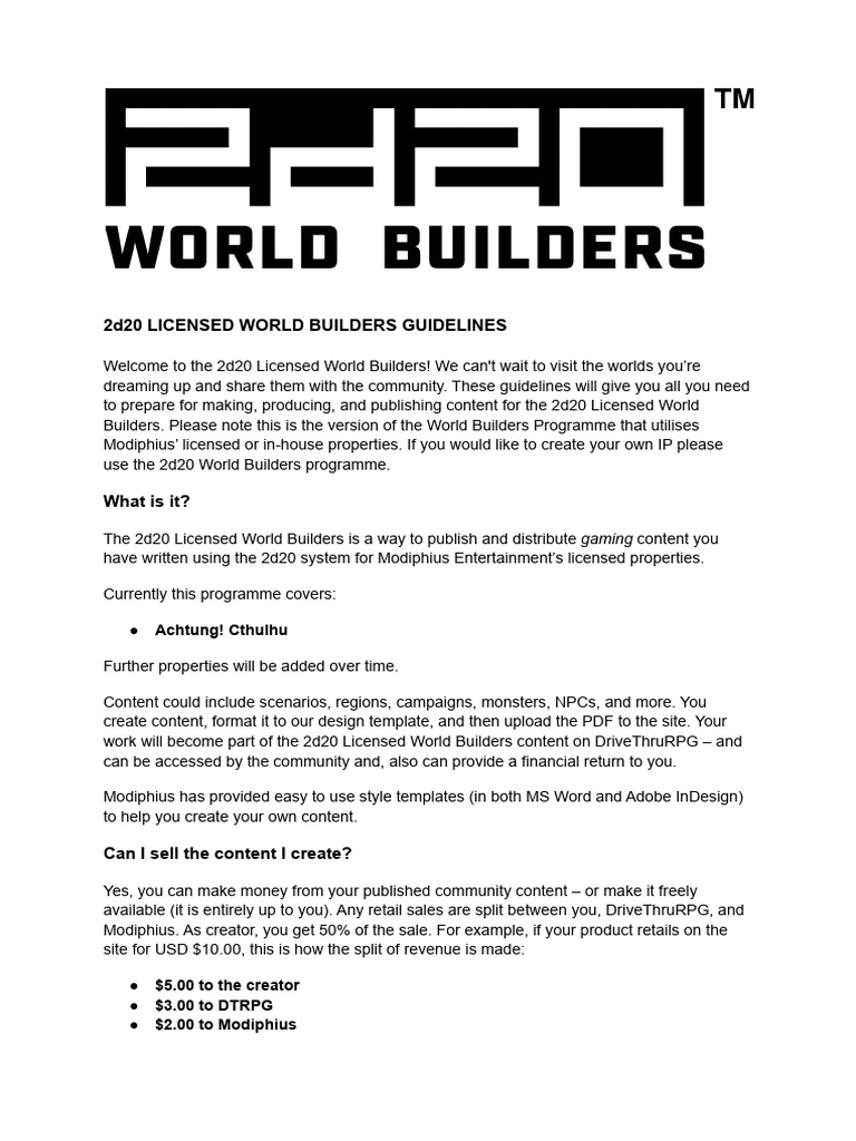 2d20 Licensed World Builders Guidelines | PDF | Copyright | Libraries