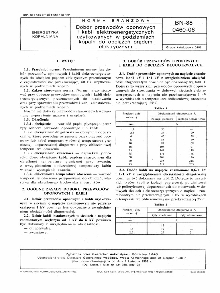 Dobór Przewodów - BN - 88 - 0460 - 06 | PDF