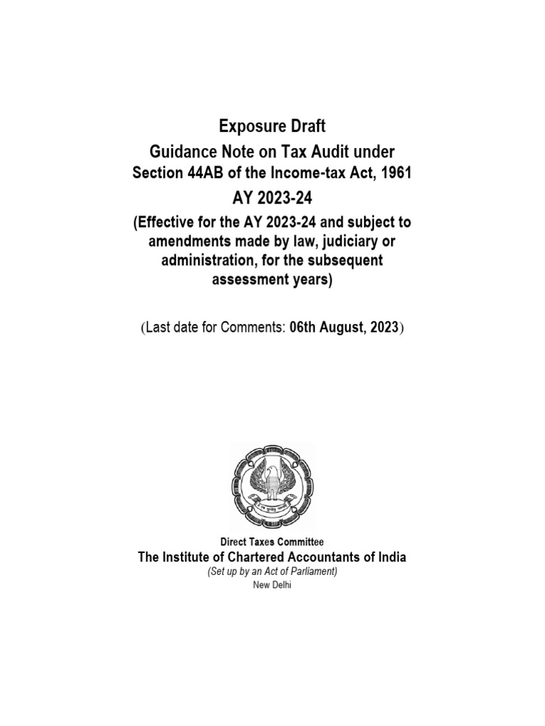 Tax Audit Guidance Note AY 2023-24 | PDF | Revenue | Payments