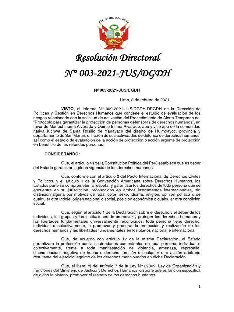 Activación 2021 de Alerta Temprana caso Quinto Inuma Alvarado | PDF ...